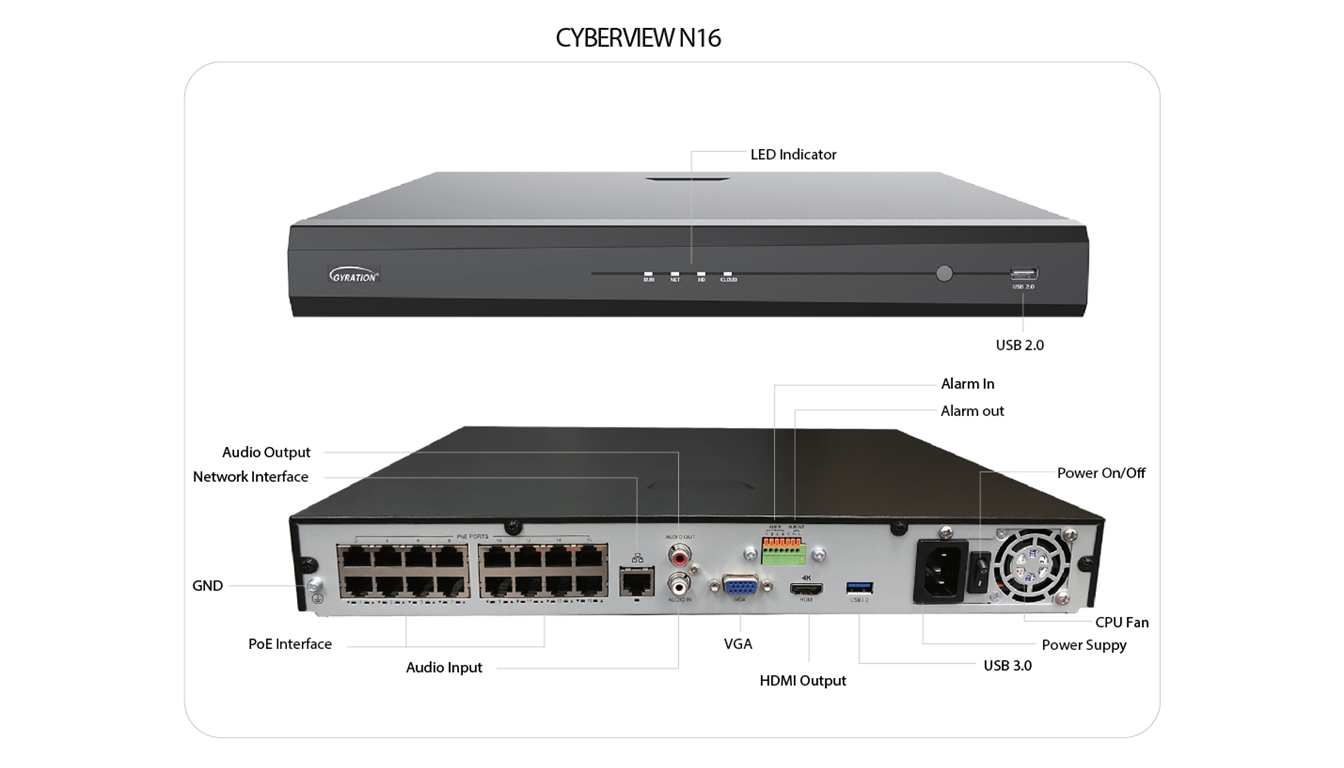 16-CHANNEL NETWORK VIDEO NVR RECORDER WITH PoE - Gyration